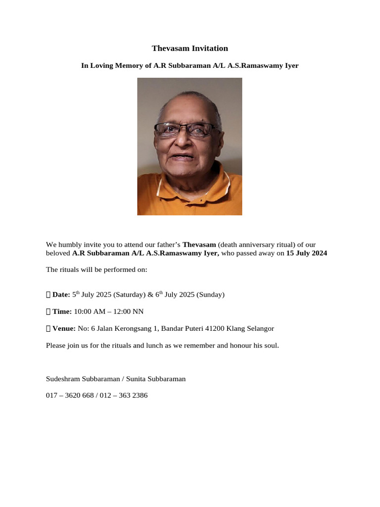 Thevasam Invitation | PDF