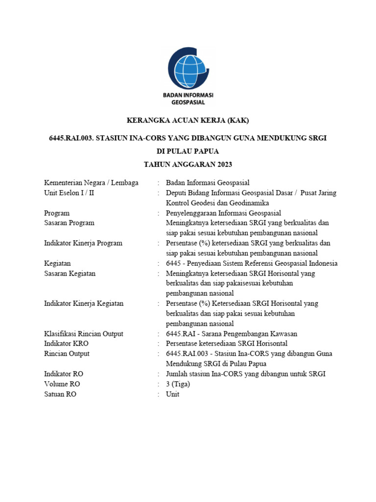 6445.RAI.003 KAK Stasiun Ina-CORS Yang Dibangun Guna Mendukung SRGI Di ...