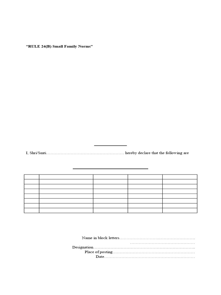 Small Family Norms Declaration Form | PDF