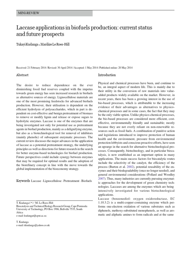 Laccase Applications in Biofuels Product | PDF | Lignin | Redox