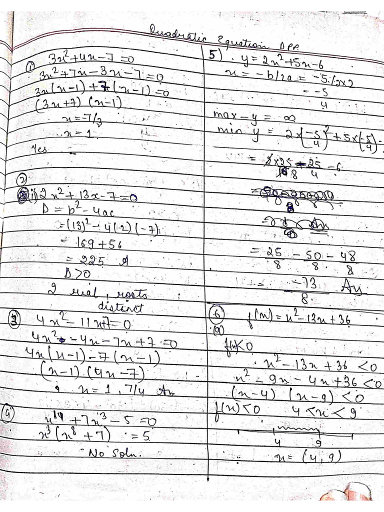 Quadratic Equations DPP 1 Solutions | PDF