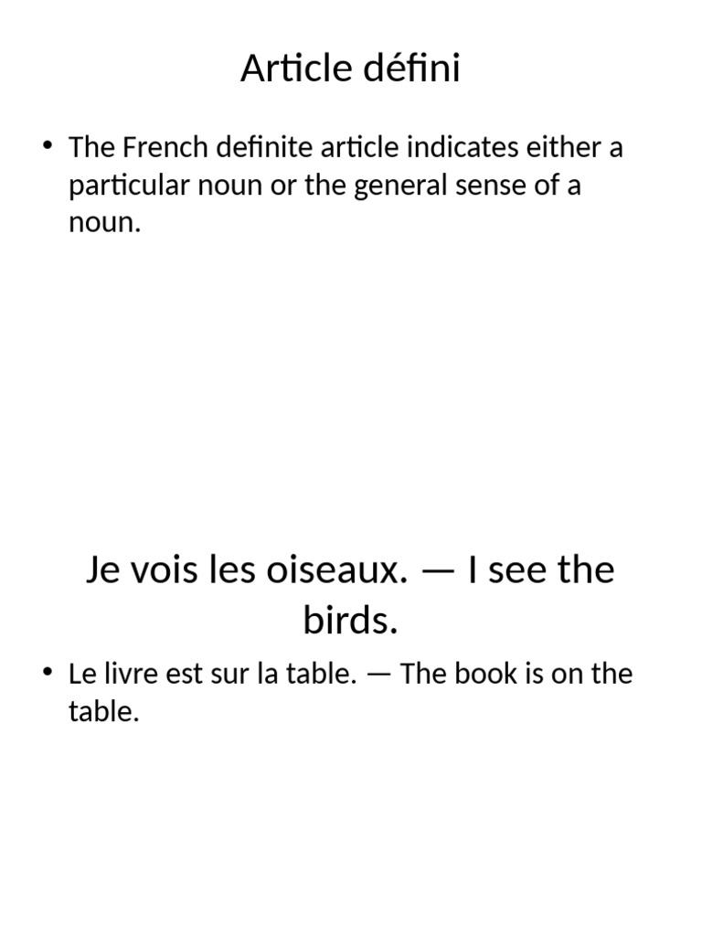 French Defined Articles Presentation | PDF | Noun | Grammatical Gender
