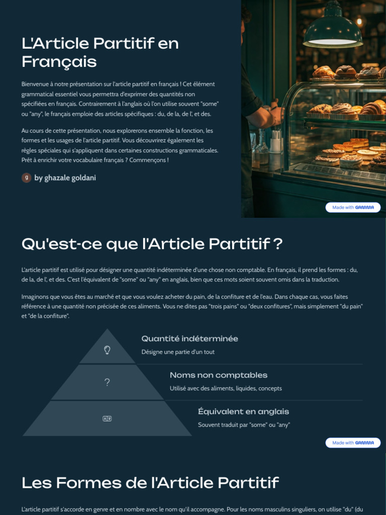 Comprendre l'Article Partitif en Français | PDF | Nombre grammatical ...