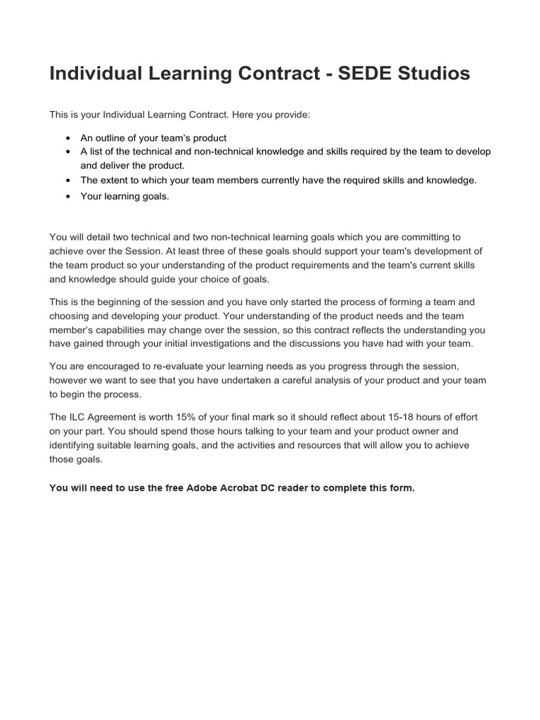 Individual Learning Contract for Team Product | PDF | Energy ...