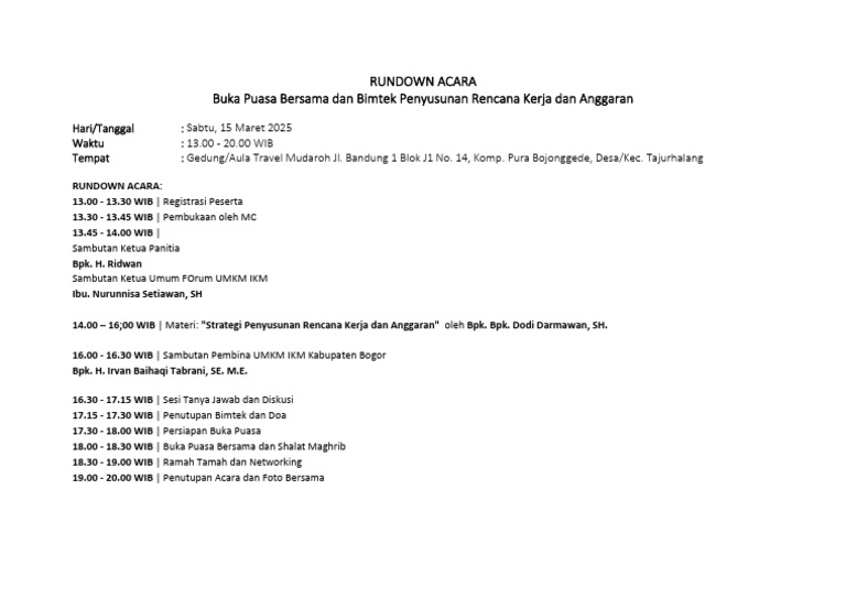 Rundown Acara Bukber | PDF