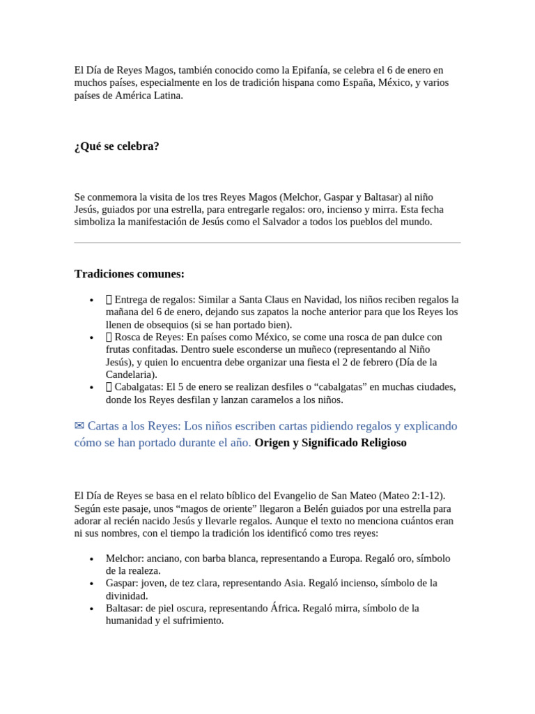Día de Reyes Resumen | PDF | Reyes Magos