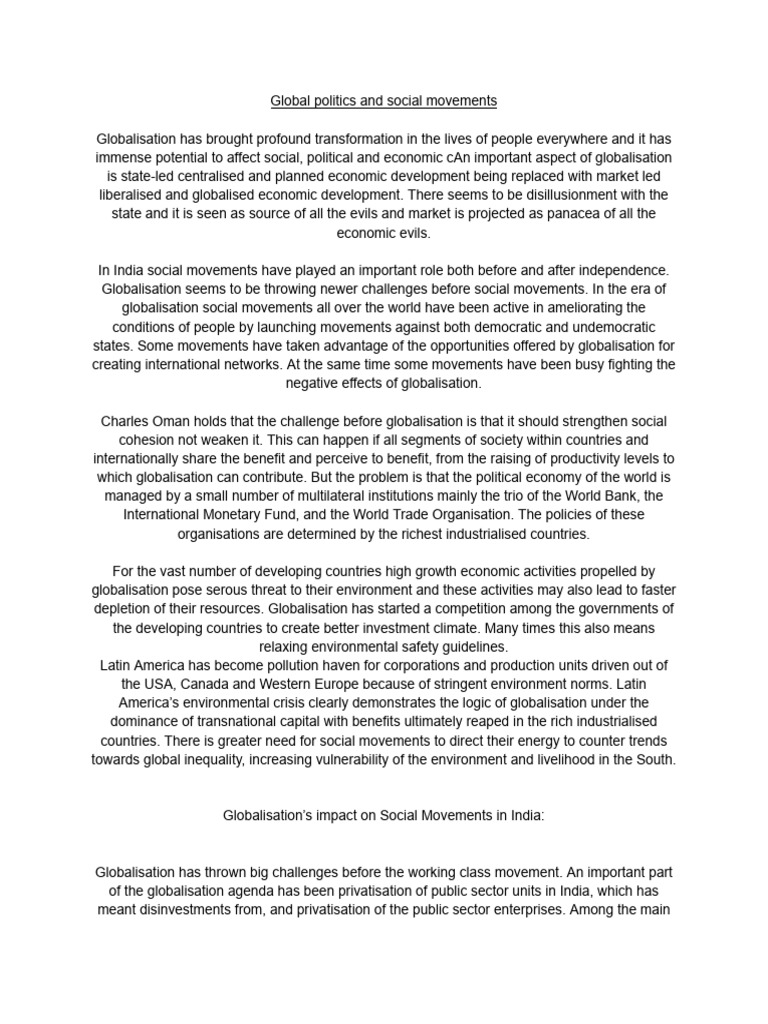 Global Politics and Social Movements | PDF | Globalization | Developing ...