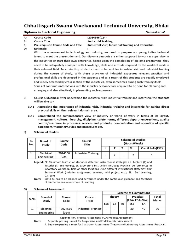 Industrial Training 5 Sem | PDF | Engineering | Vocational Education