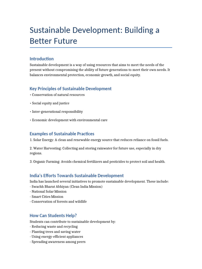 Sustainable Development Project Class10 | PDF