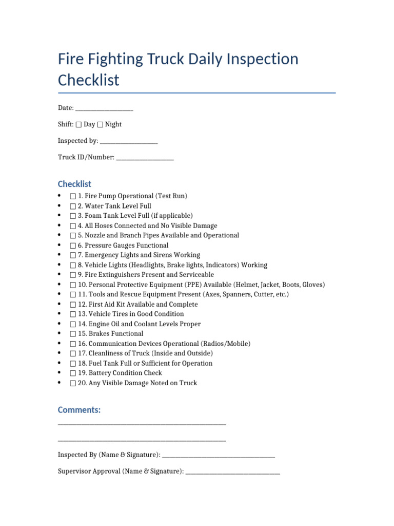 Fire Truck Inspection Checklist | PDF