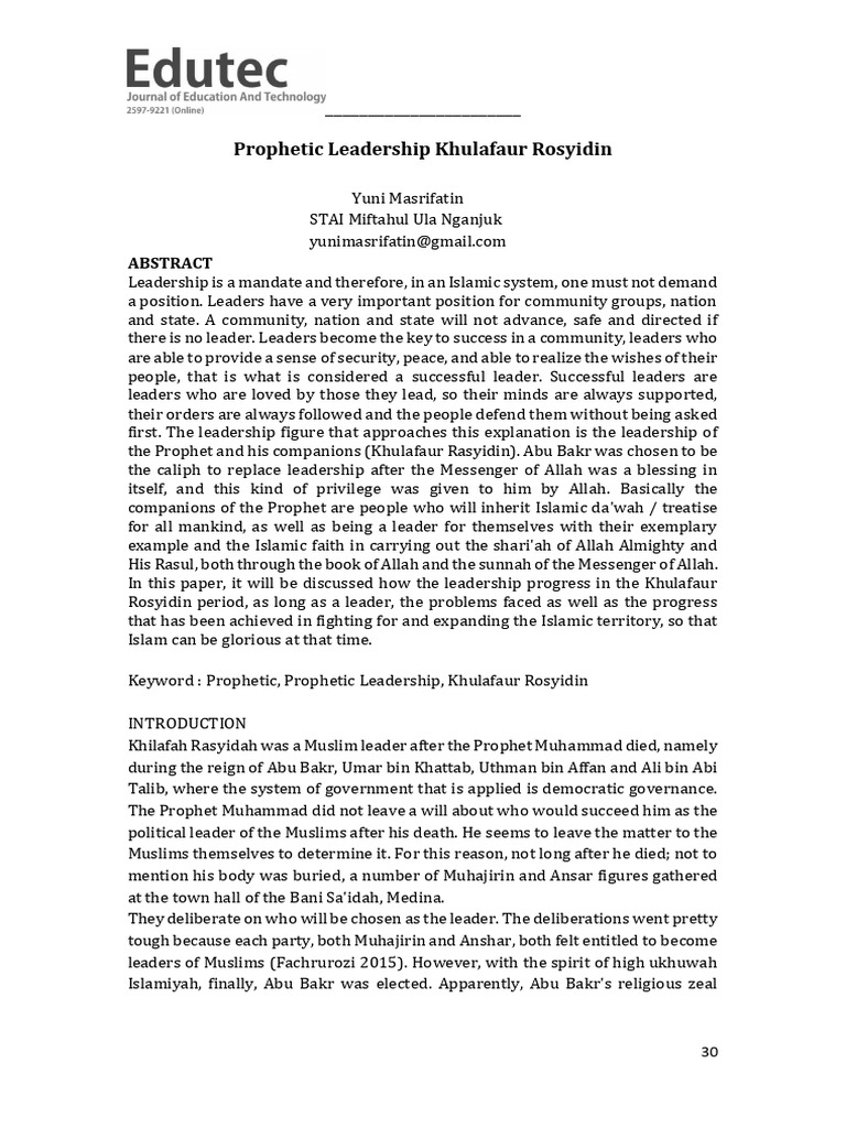 Prophetic Leadership Khulafaur Rosyidin | PDF | Umar | Ali