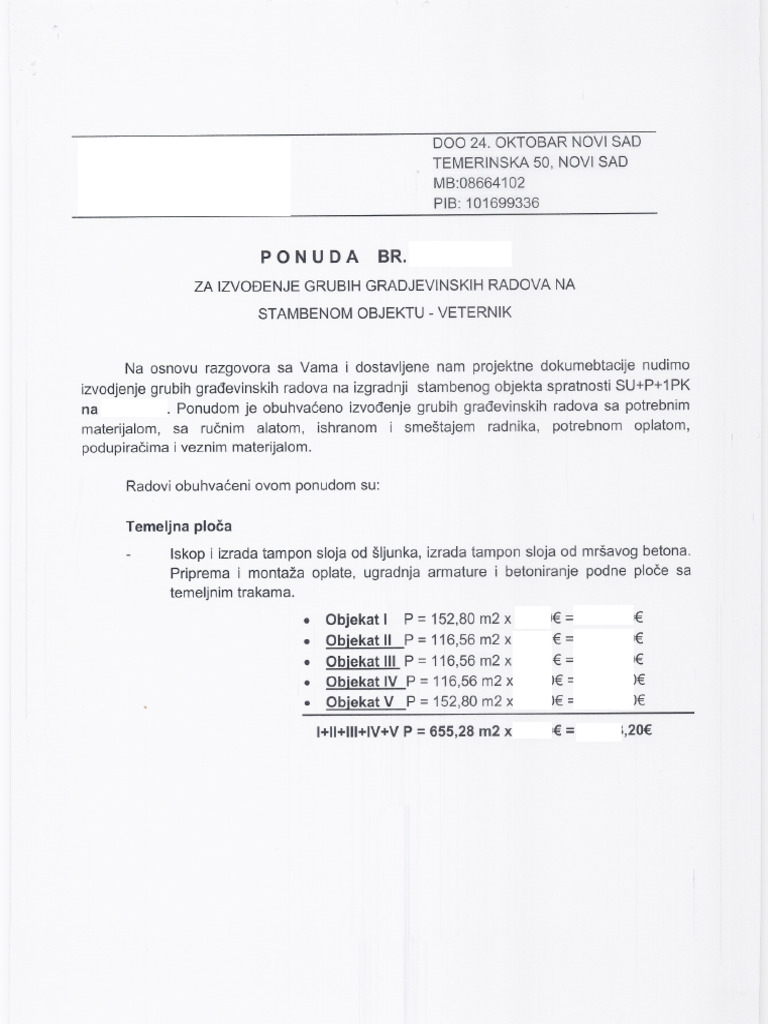 Ponuda Grubi Radovi-Blanko | PDF