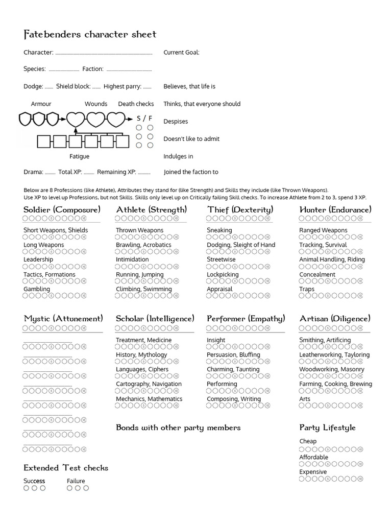 Fatebenders Fillable Character Sheet | PDF