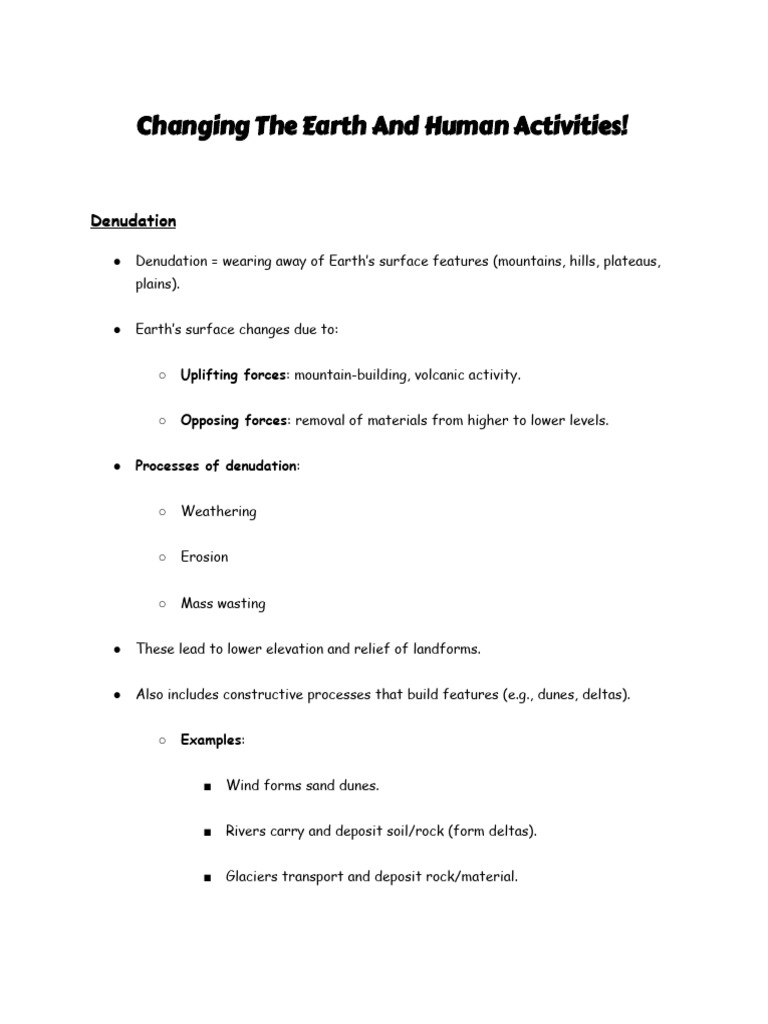 Changing The Earth and Human Activities | PDF | Erosion | Weathering