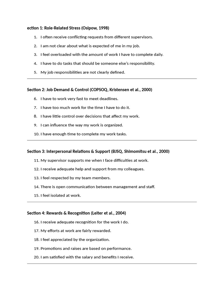 Workplace Stress and Job Satisfaction Survey | PDF