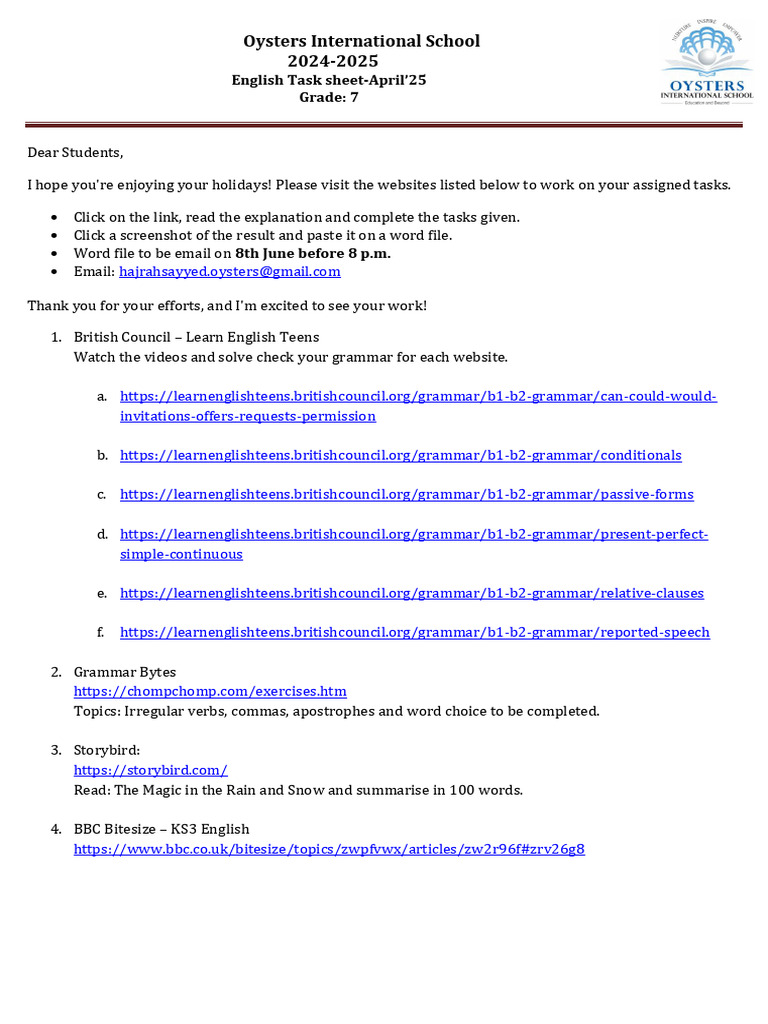 Grade7 Holiday HW 2024-25 | PDF | Length | Area