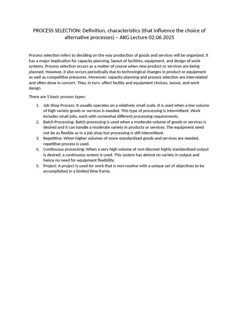 PROCESS SELECTION | PDF