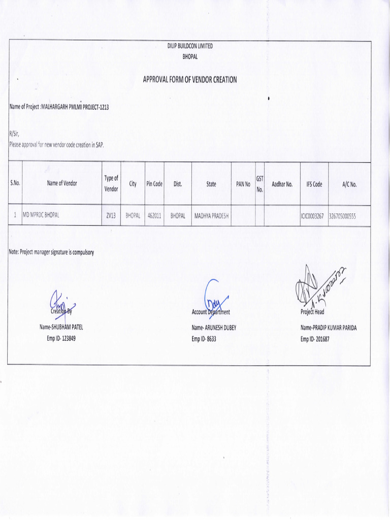 Approval Vendor Format Sheet | PDF