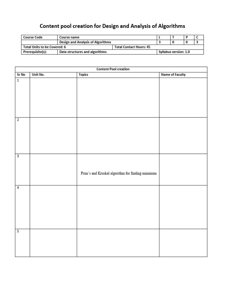 Design & Analysis of Algorithms Content Pool Team | PDF | Theoretical Computer Science ...