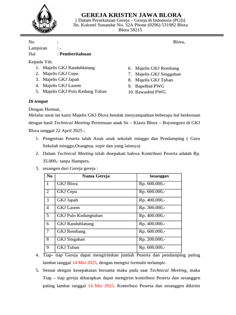 CONTOH Surat Pemberitahuan Hasil TM | PDF