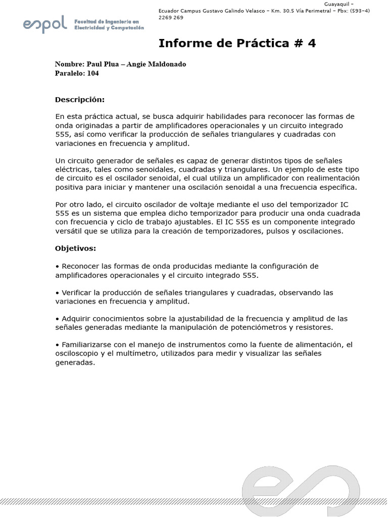 AE Práctica #4-1 | PDF | Red eléctrica | Amplificador operacional