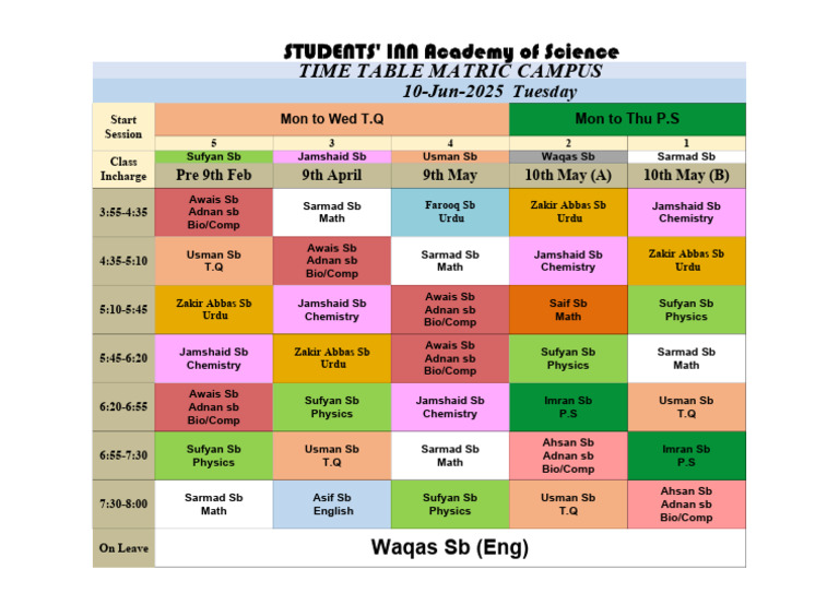 Matric Campus Timetable 2025 | PDF