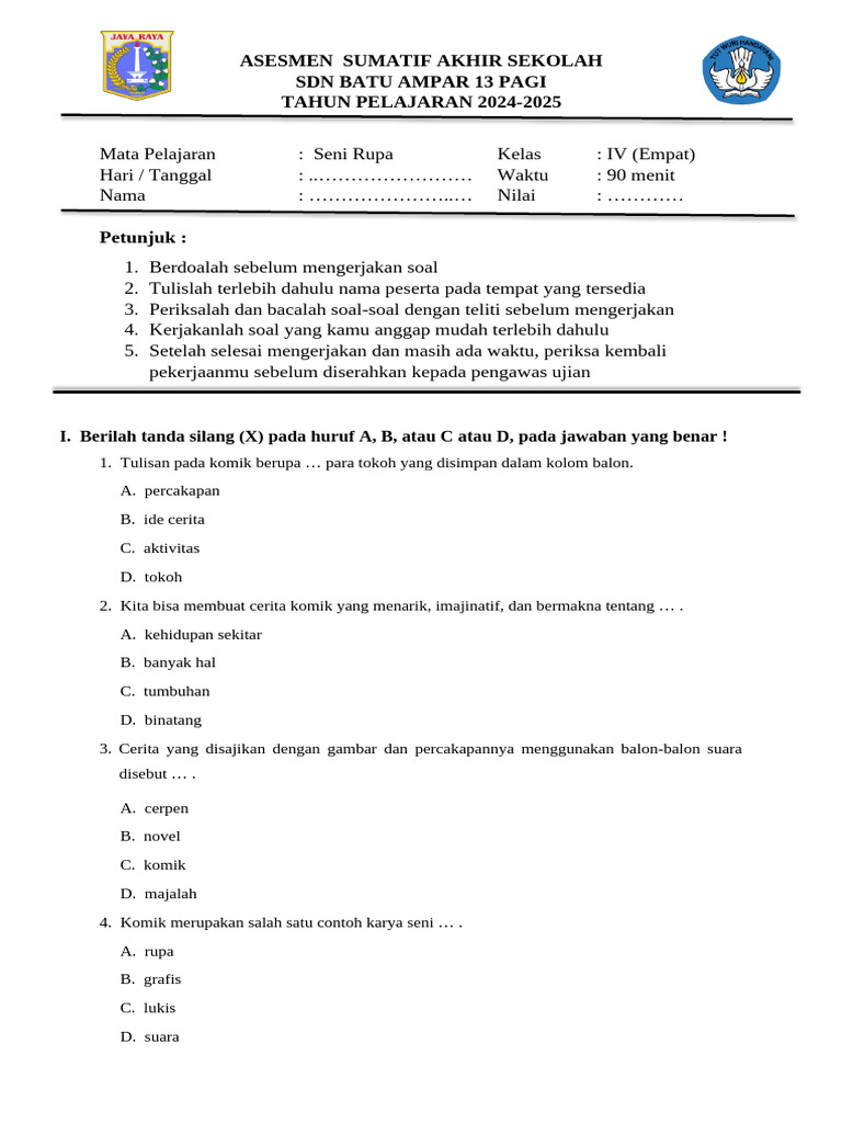 Aas Seni Rupa Kelas 4 Tahun 2025 | PDF