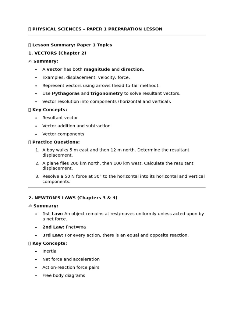 Physical Sciences Paper 1 | PDF | Force | Gravity