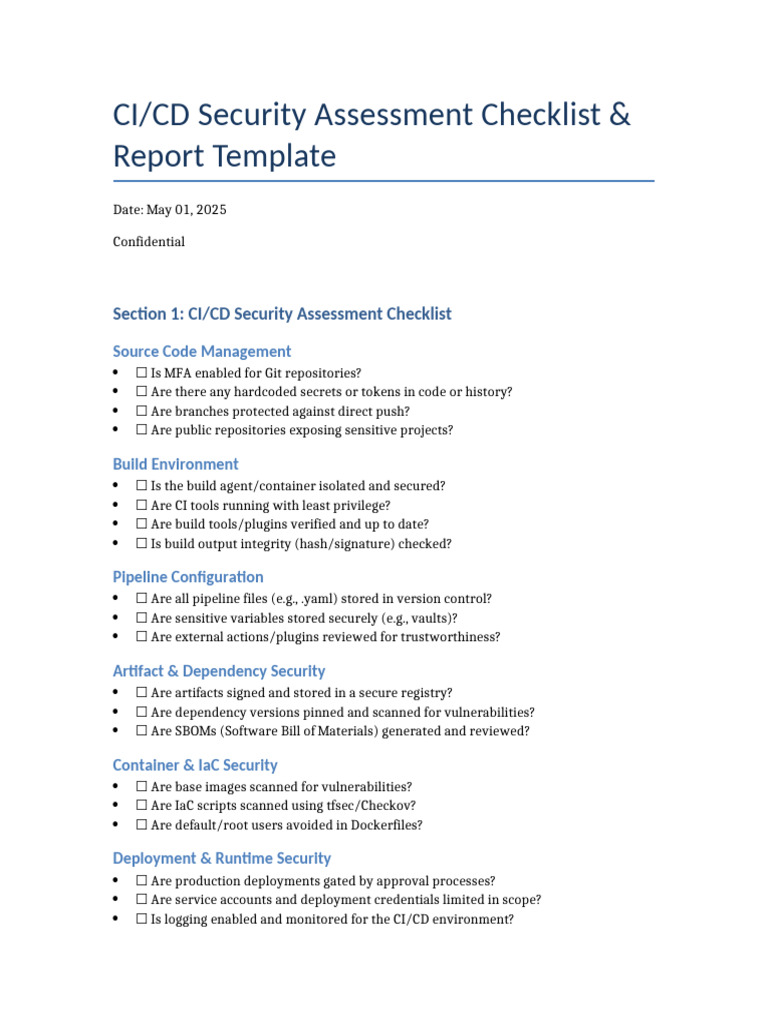 CICD Security Assessment Checklist and Report Template | PDF