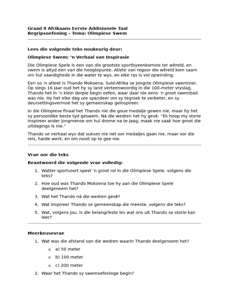 Graad 9 Afrikaans Eerste Addisionele Taal | PDF