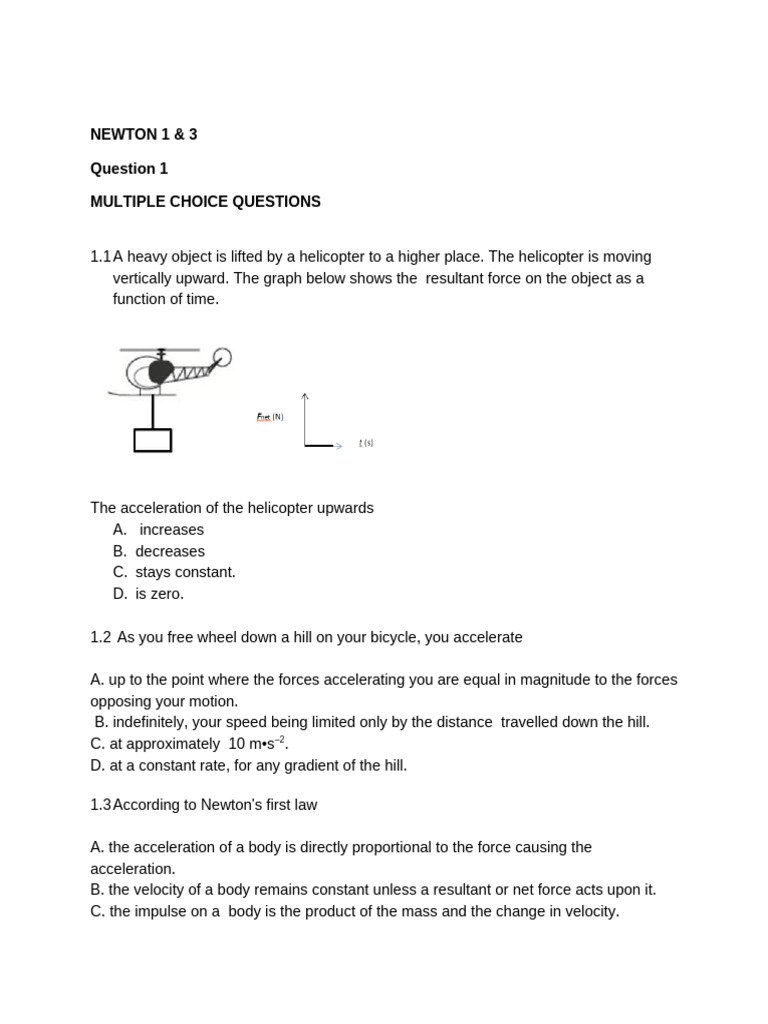 Newton's Laws of Motion Quiz and Exercises | PDF | Force | Gravity