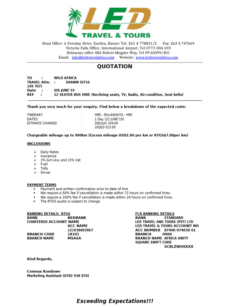 52 Seater Coach - Wild Africa Travel | PDF