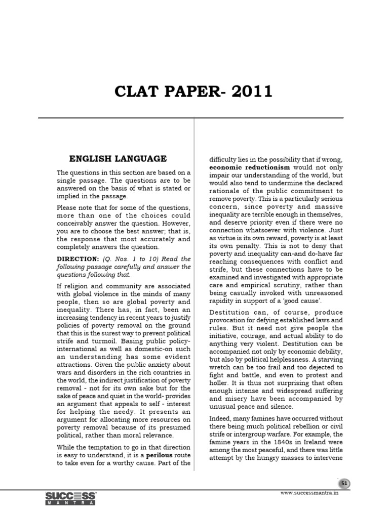 CLAT Previous Year - 2011 | PDF | Dalit | Violence