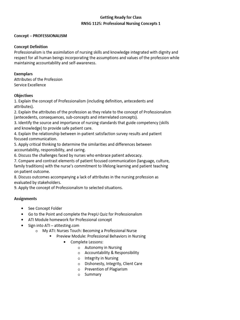 Getting Ready For Class Professionalism | PDF | Nursing | Concept