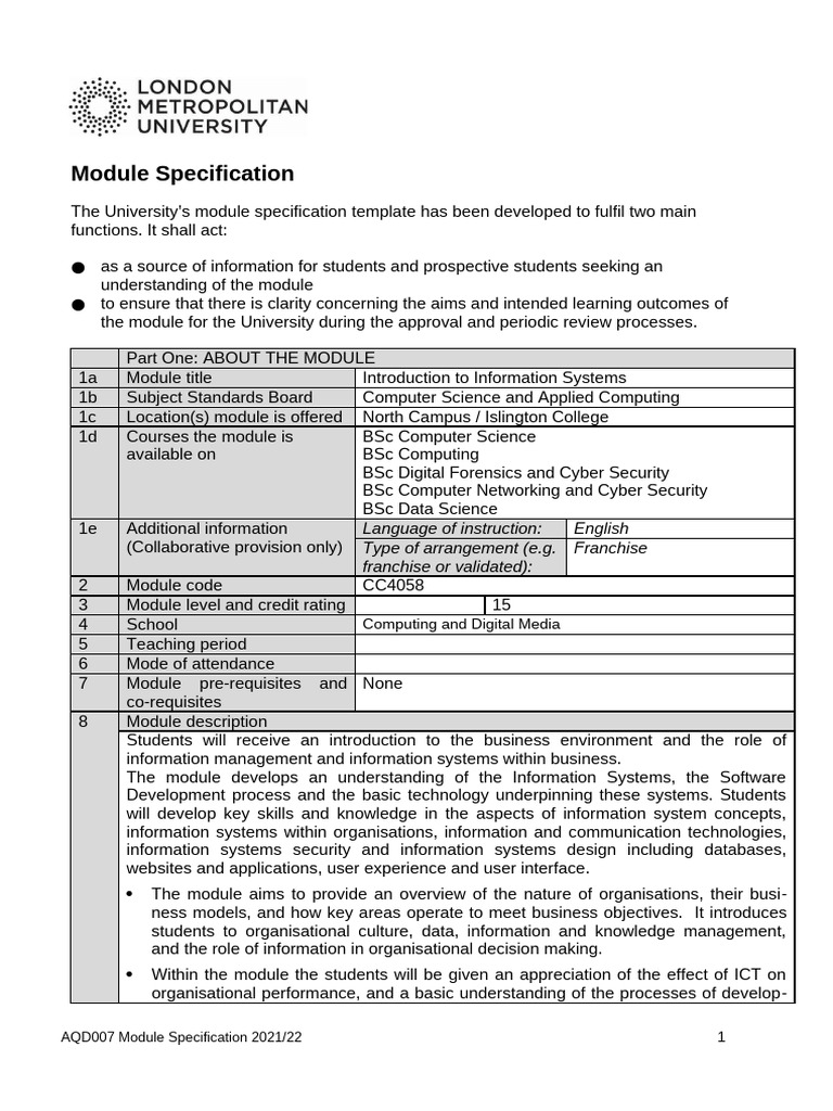 CC4058NI Introduction To Information Systems | PDF | Information ...