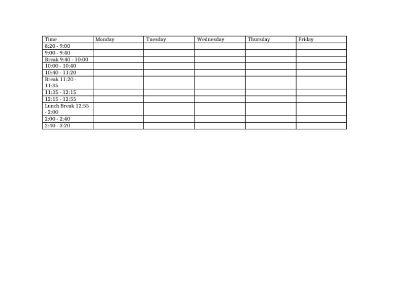 Blank Timetable Landscape | PDF