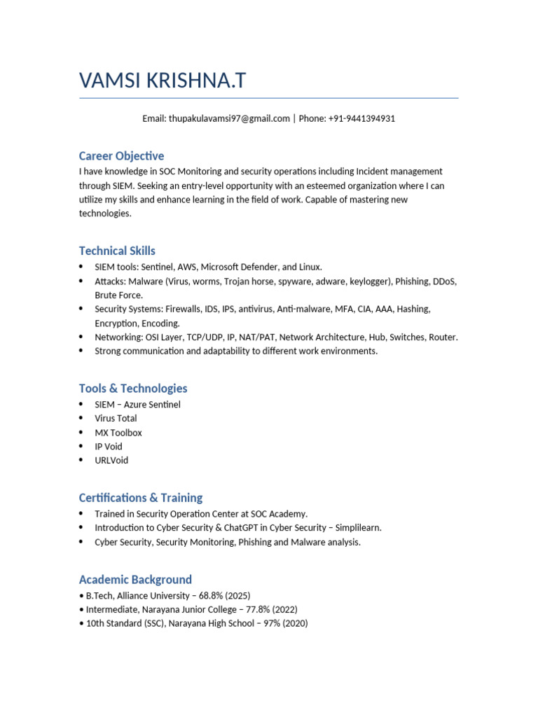 Vamsi Krishna Resume Updated | PDF