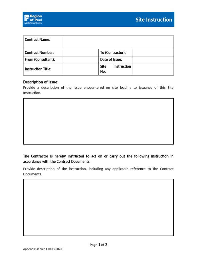 Appendix 40 - Site Instruction Template | PDF