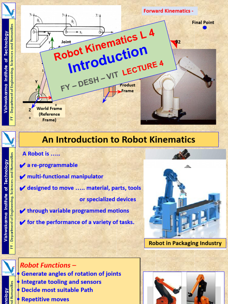 Robot Kinematics - Lecture 4 | PDF | Kinematics | Rotation