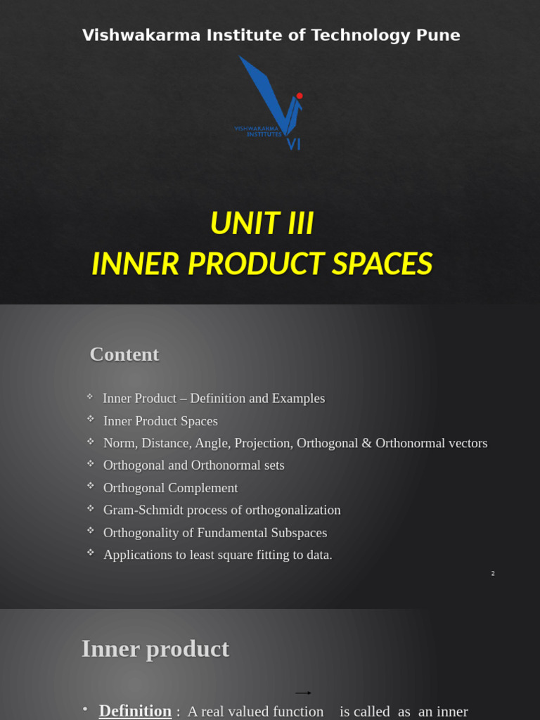 Inner Product Spaces Overview | PDF | Vector Space | Euclidean Space