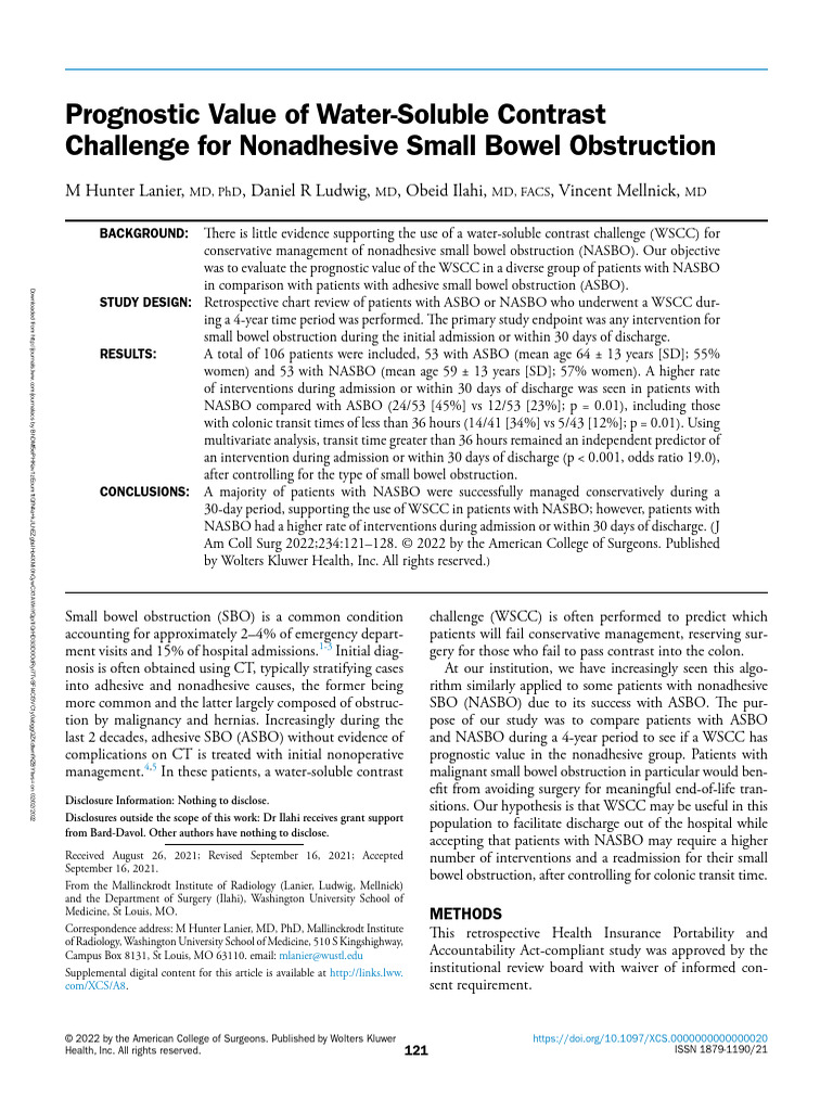 Prognostic Value of Water Soluble Contrast.4 | PDF | Human Diseases And ...