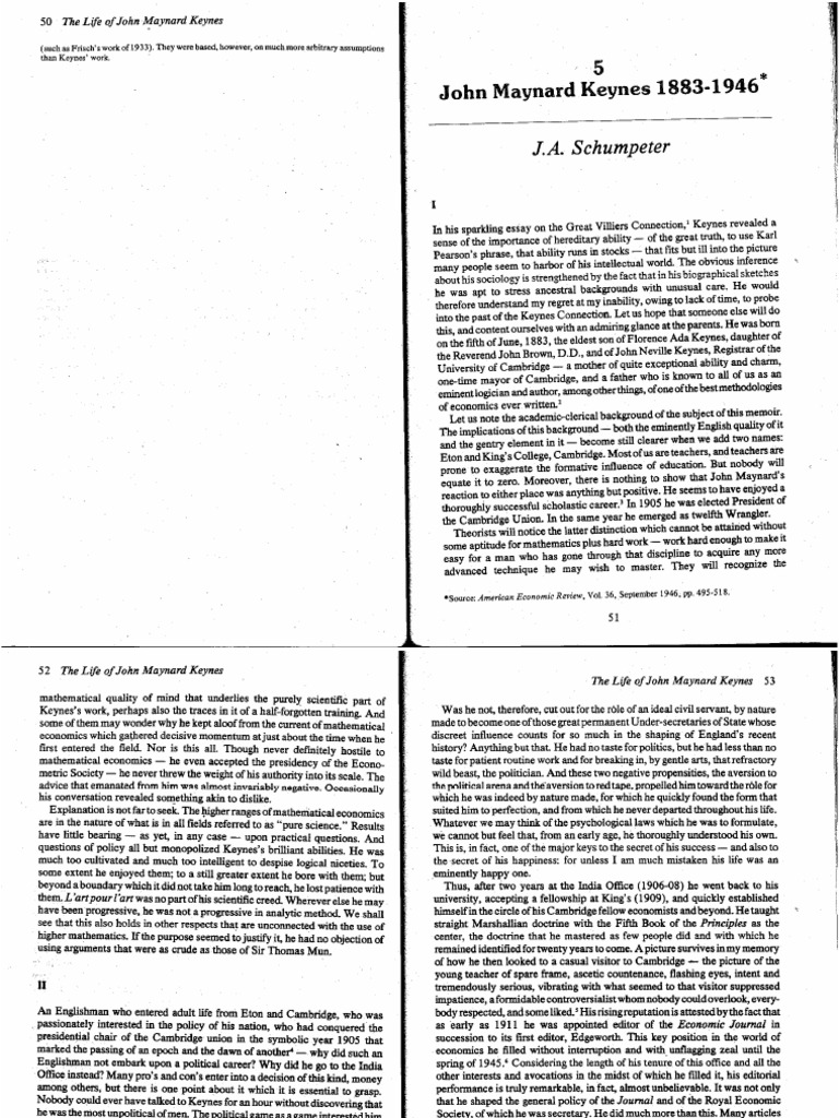 John Maynard Keynes 1883-1946 (J.a. Schumpeter) | PDF