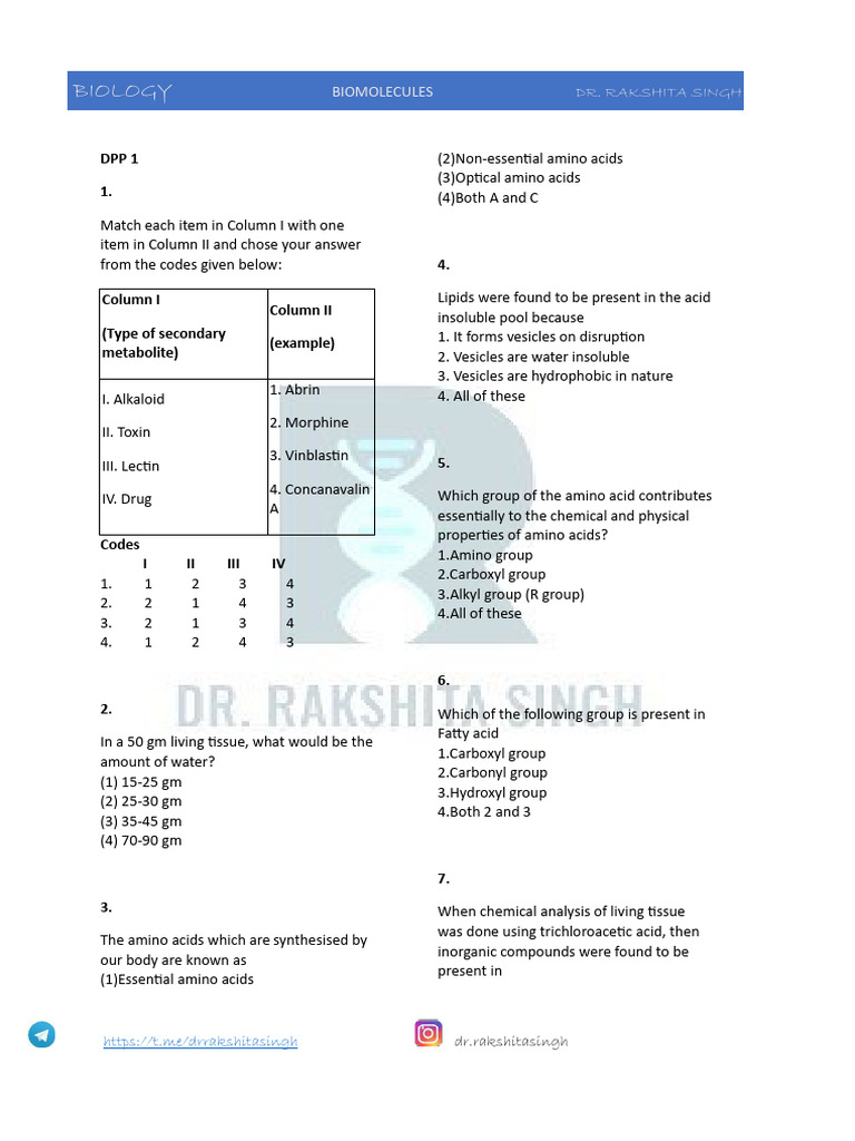 Biomolecules DPP 1,2,3,4 | PDF | Enzyme | Biomolecules