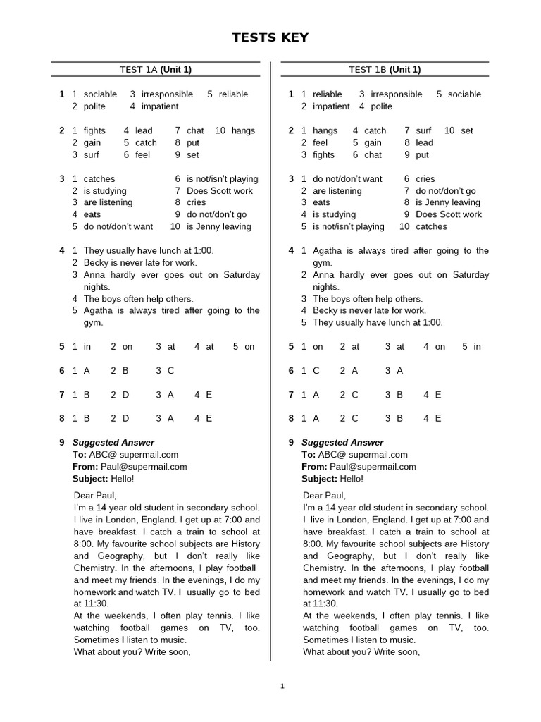 34 OnScreen 2 Tests KEY | PDF | Bilbo Baggins | The Hobbit