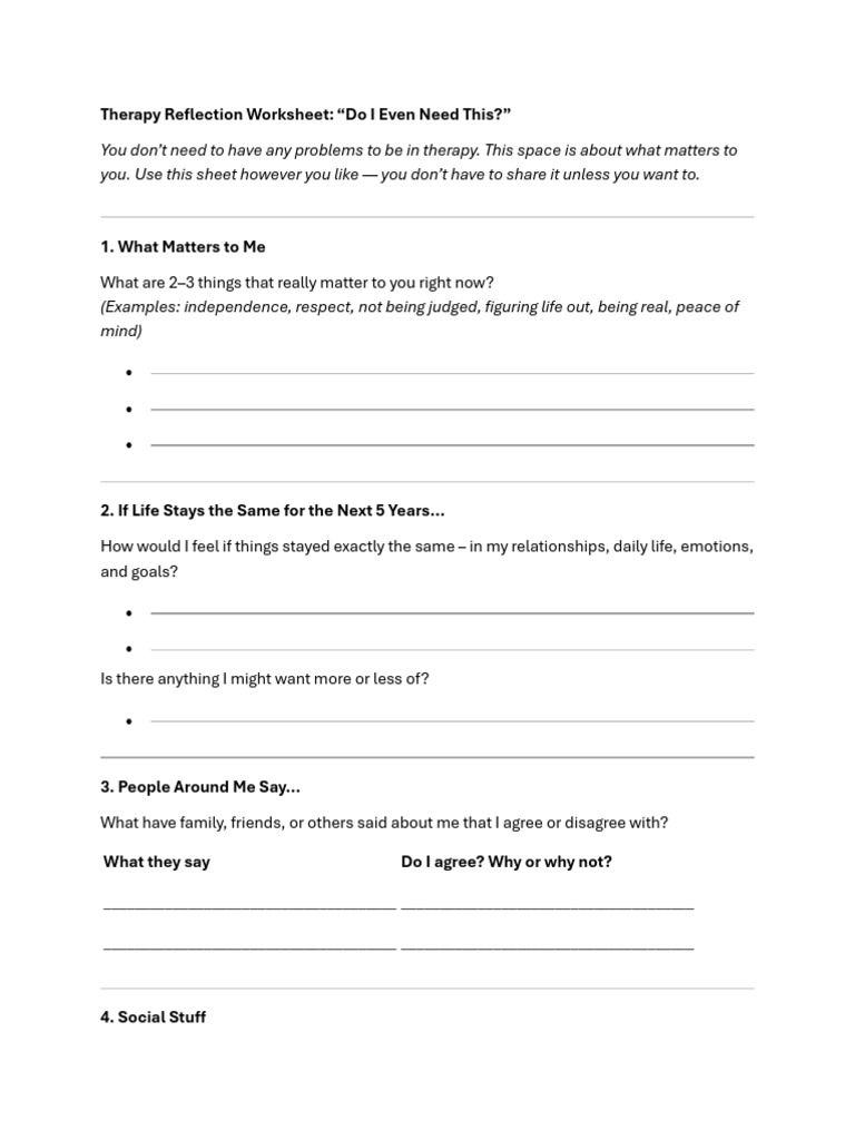 Therapy Reflection Worksheet Guide | PDF