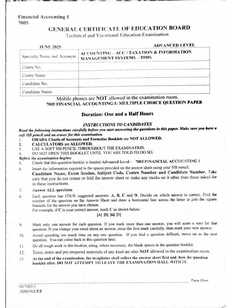 2025 Financial Accounting Paper 1 | PDF