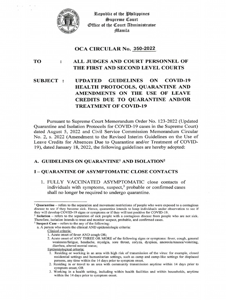 OCA-Circular-No.-350-2022 - COVID | PDF | Quarantine | Microbiology