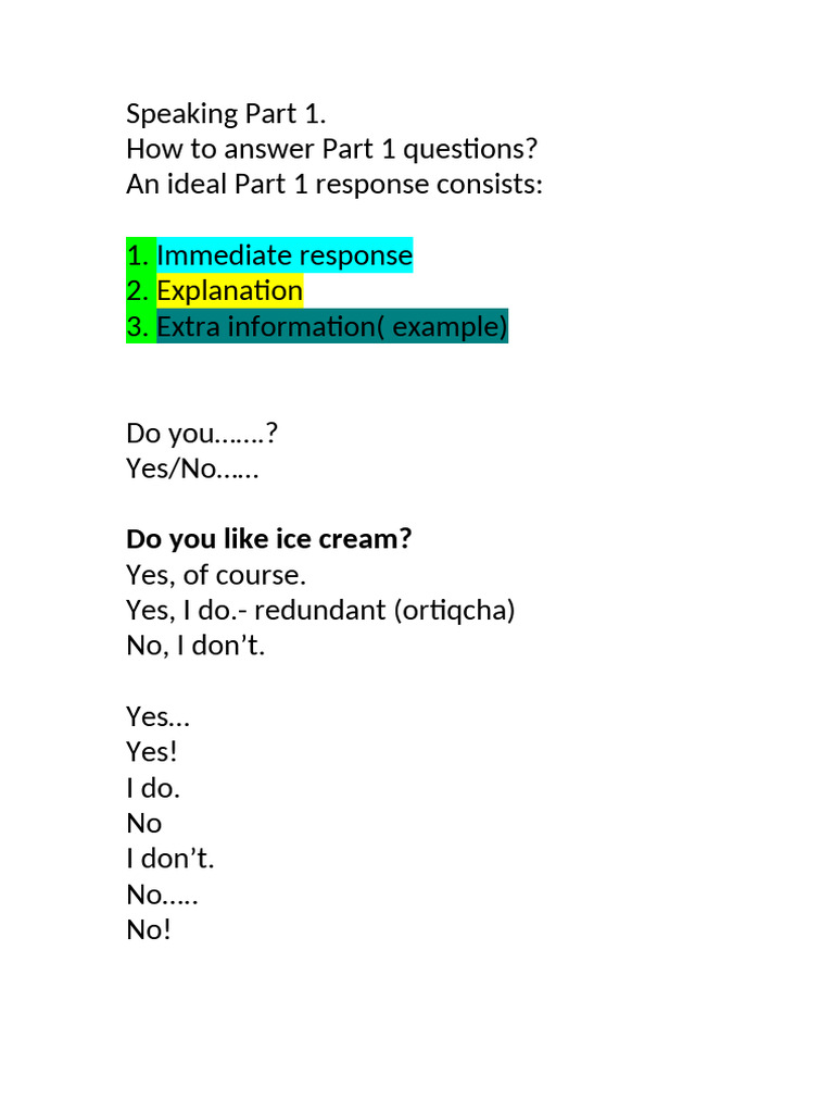 Speaking Part 1 How To Answer | PDF
