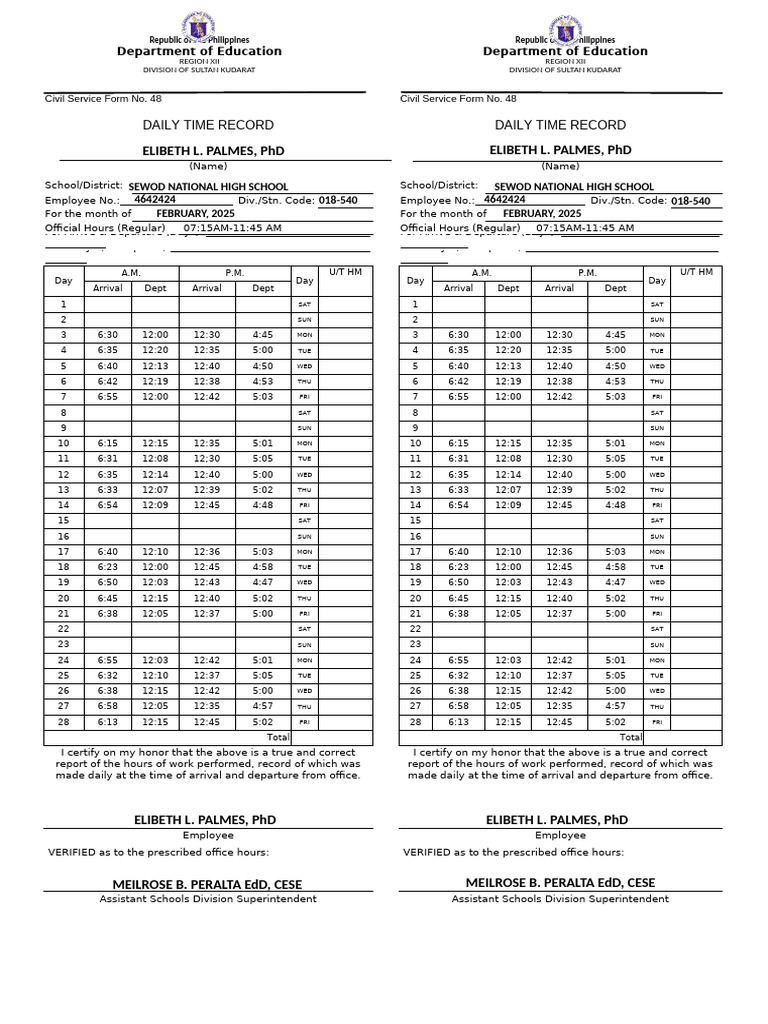Daily Time Record for Civil Service | PDF
