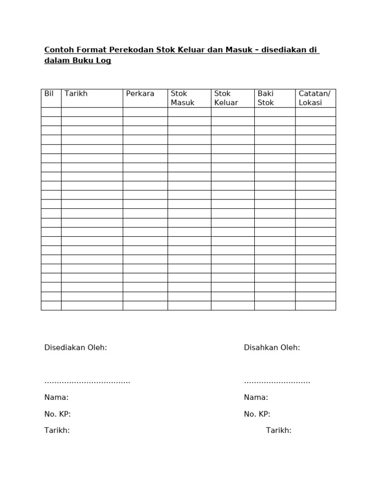 Contoh Format Perekodan Stok Keluar Dan Masuk - BHG AM & PK | PDF
